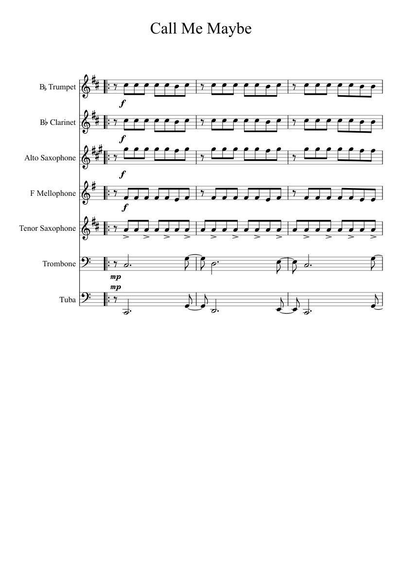 Clarinet Sheet Music For Call Me Maybe