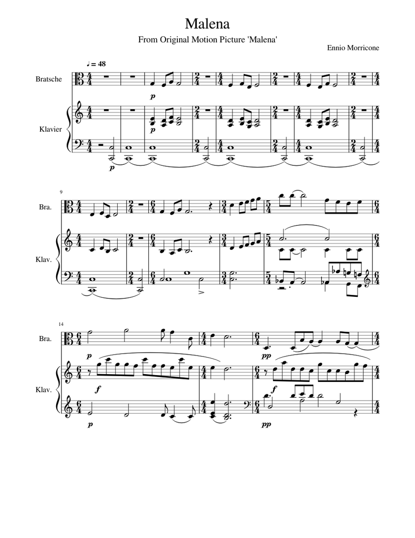 Malena by Ennio Morricone | Viola and piano Sheet music for Piano ...