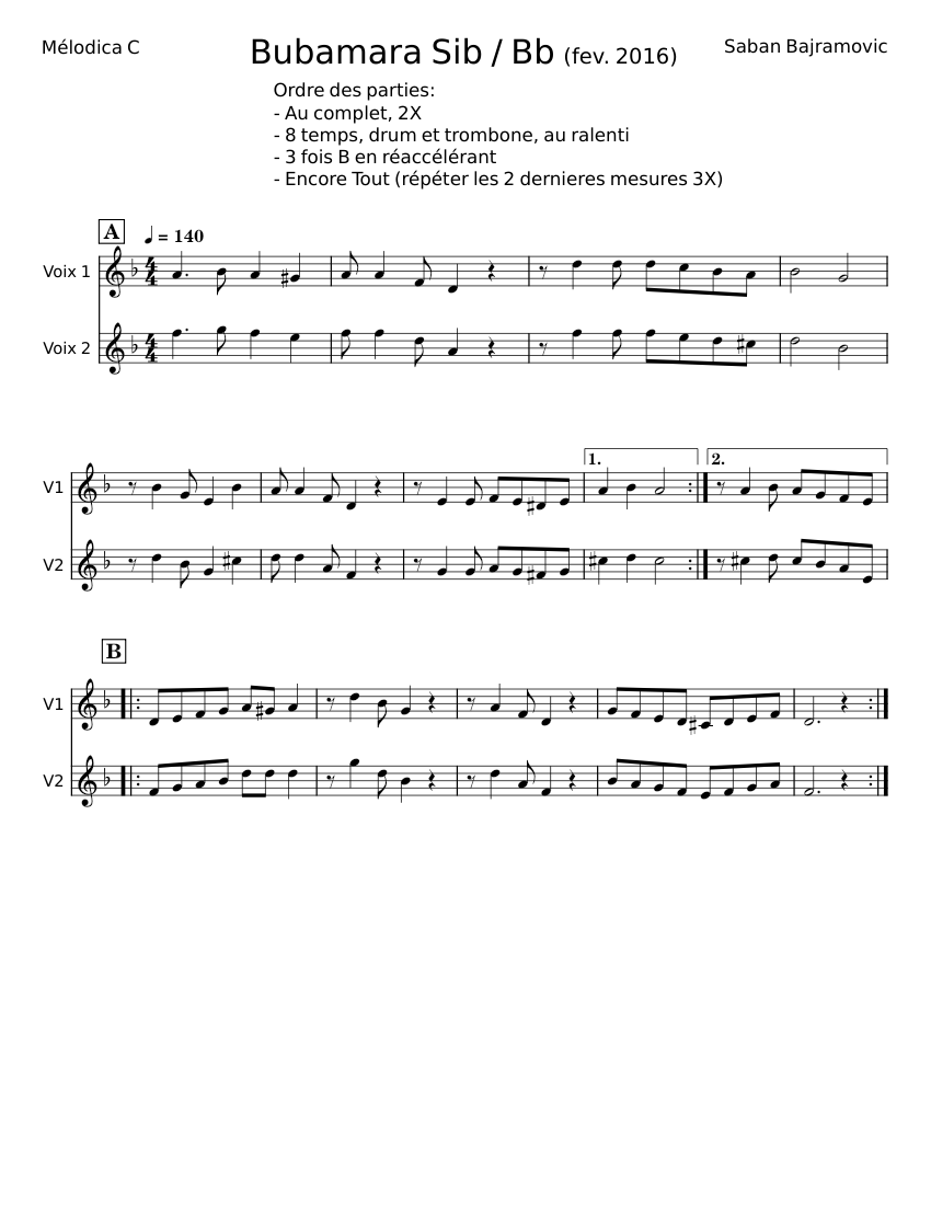 Bubamara Sib - Saban Bajramovic Sheet music for Violin (String Duet) | Musescore.com