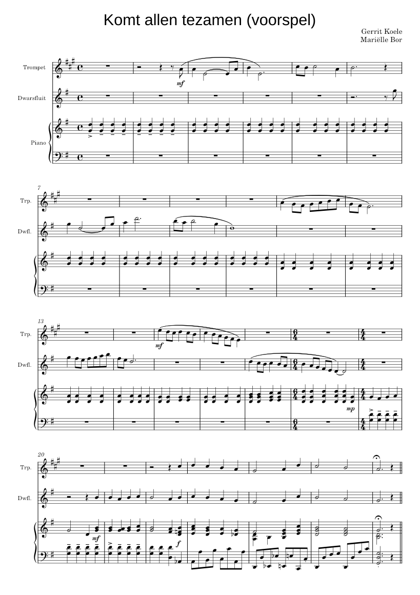 Komt allen tezamen (voorspel) - MBor Sheet music for Piano, Flute ...