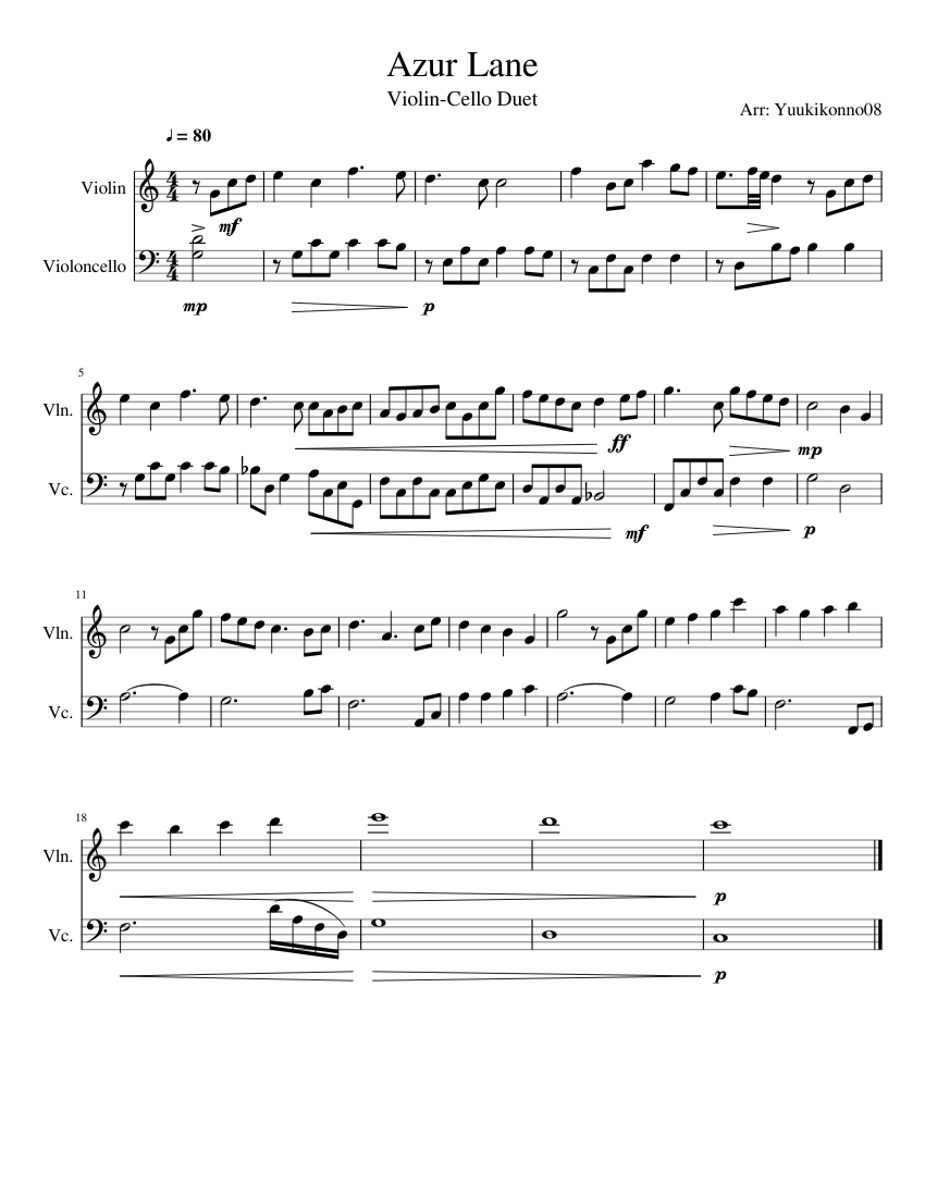 Azur Lane Theme (Duet) Sheet music for Violin, Cello (String Orchestra ...