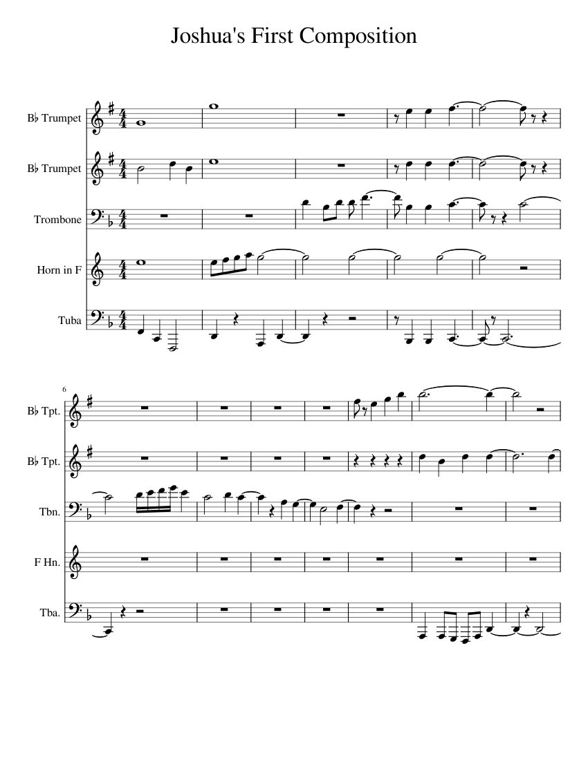 Joshua's First Composition Sheet music for Trombone, Tuba, Trumpet in b ...