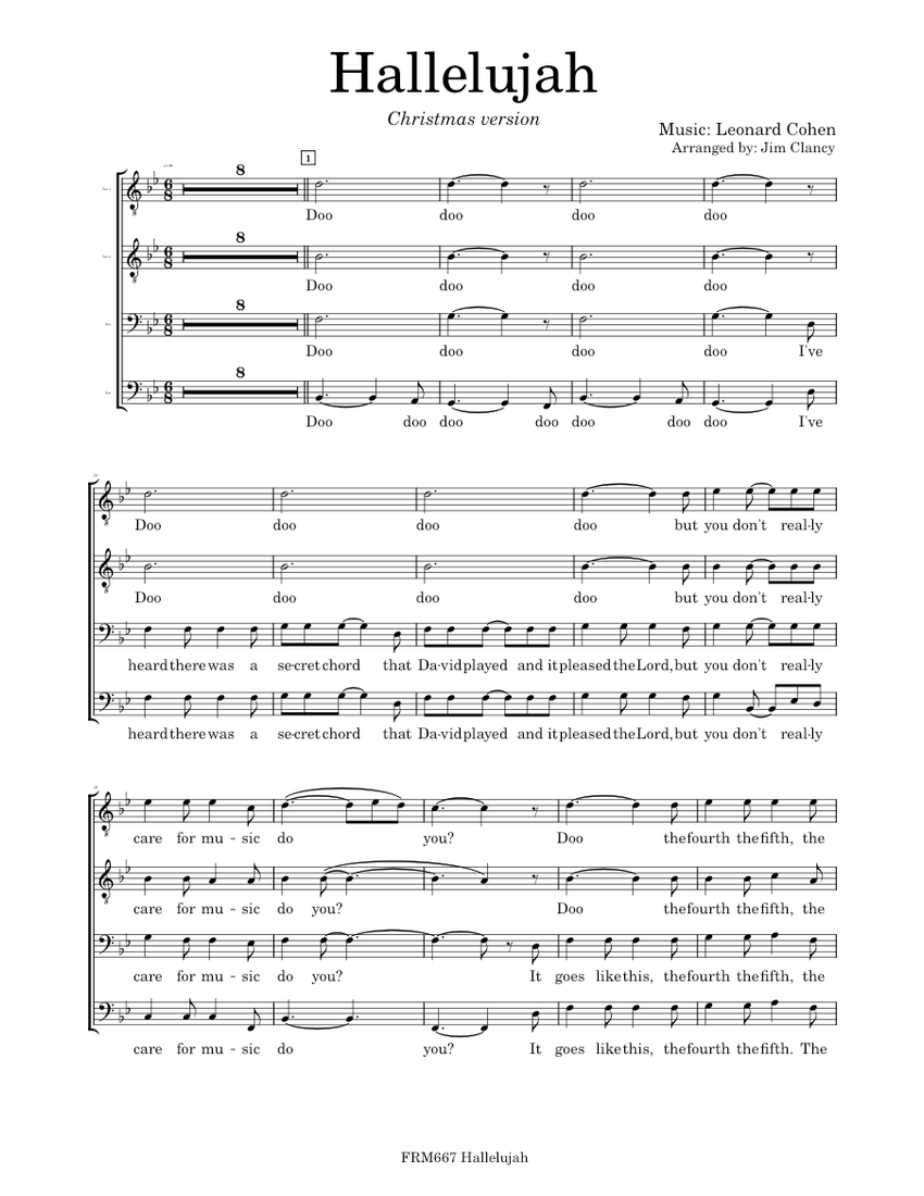 FRM667 Hallelujah-Christmas-Cohen-TTBB+Piano-PAR Sheet music for Piano ...