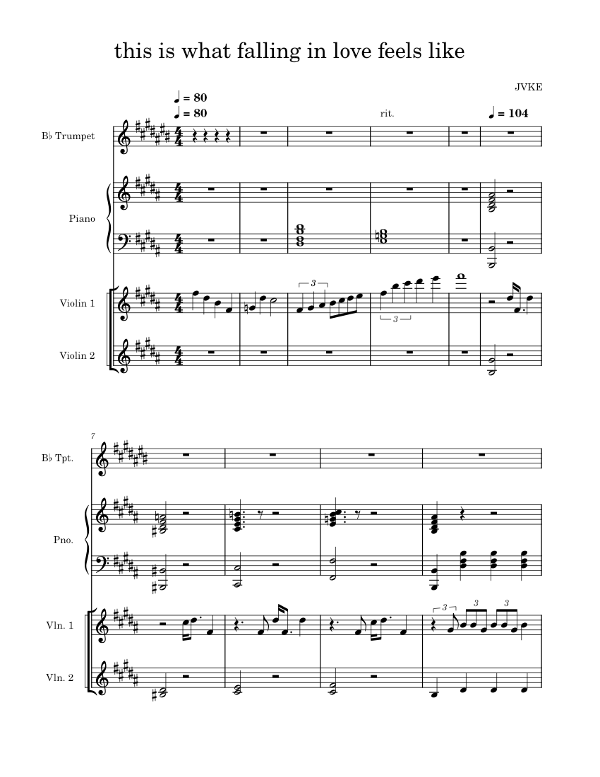 this is what falling in love feels like Sheet Music for Piano, Trumpet in b-flat, Violin (Mixed ...