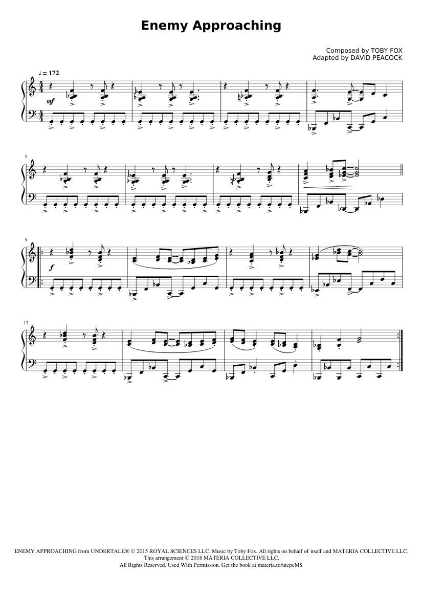 Enemy Approaching (UNDERTALE Complete Piano Sheet Music) Sheet Music for Piano (Solo ...