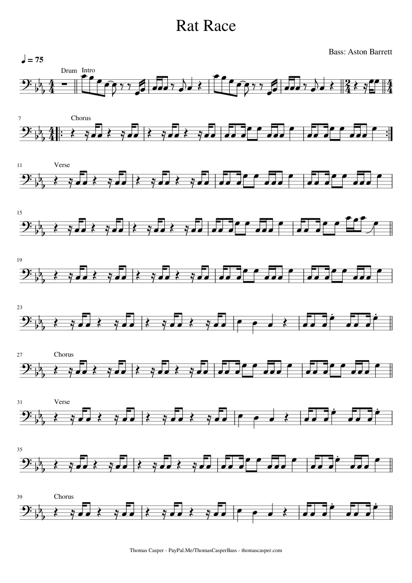 Rat Race - Bass Transcription Sheet Music for Bass guitar (Solo ...