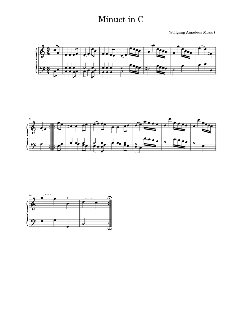 Minuet in C major, K.1f – Wolfgang Amadeus Mozart Sheet music for Piano (Solo) Easy | Musescore.com