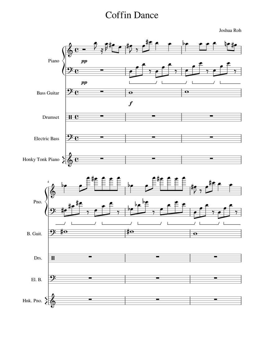 Coffin_Dance Sheet music for Piano, Bass guitar, Drum group (Mixed ...