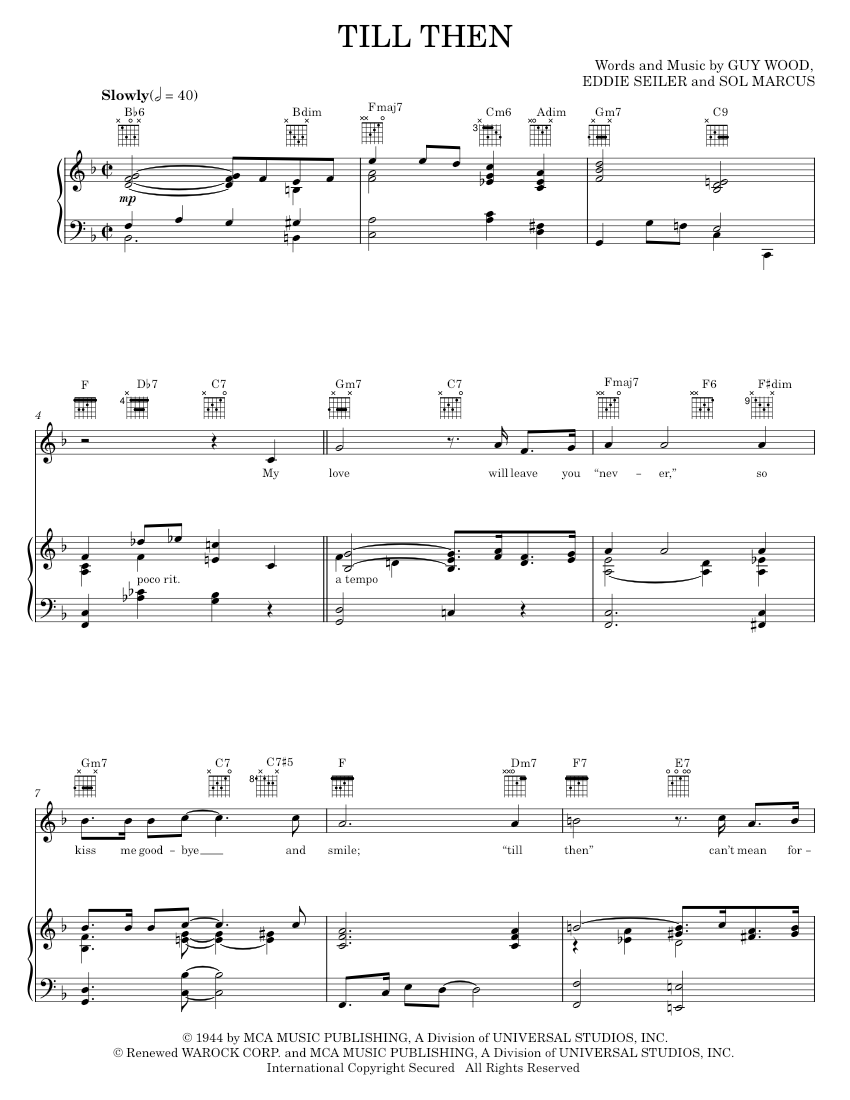Play Official version of Till Then Sheet Music by Hank Thompson, The ...