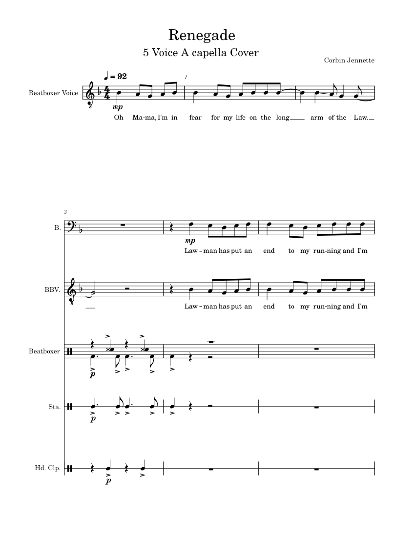 Renegade – Styx Renegade Sheet Music for Alto, Tenor, Bass voice ...