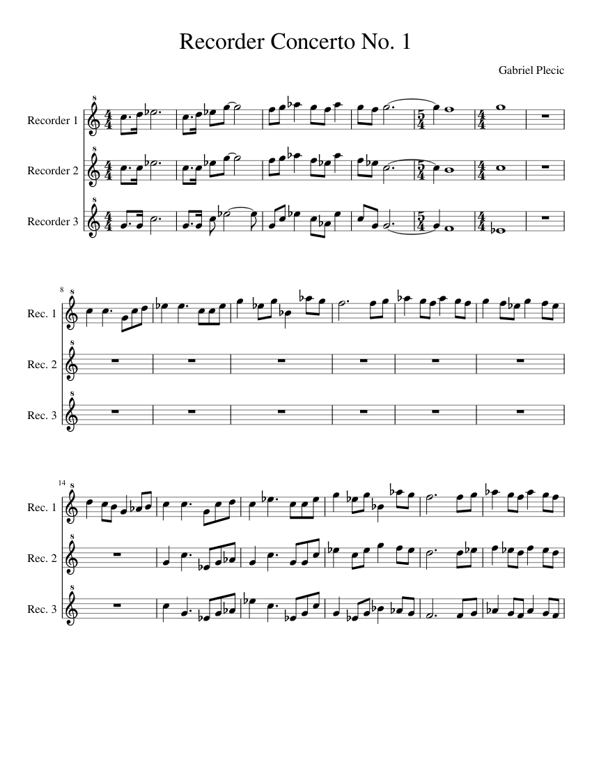 Recorder Concerto No. 1 Sheet music for Recorder (Mixed Trio ...