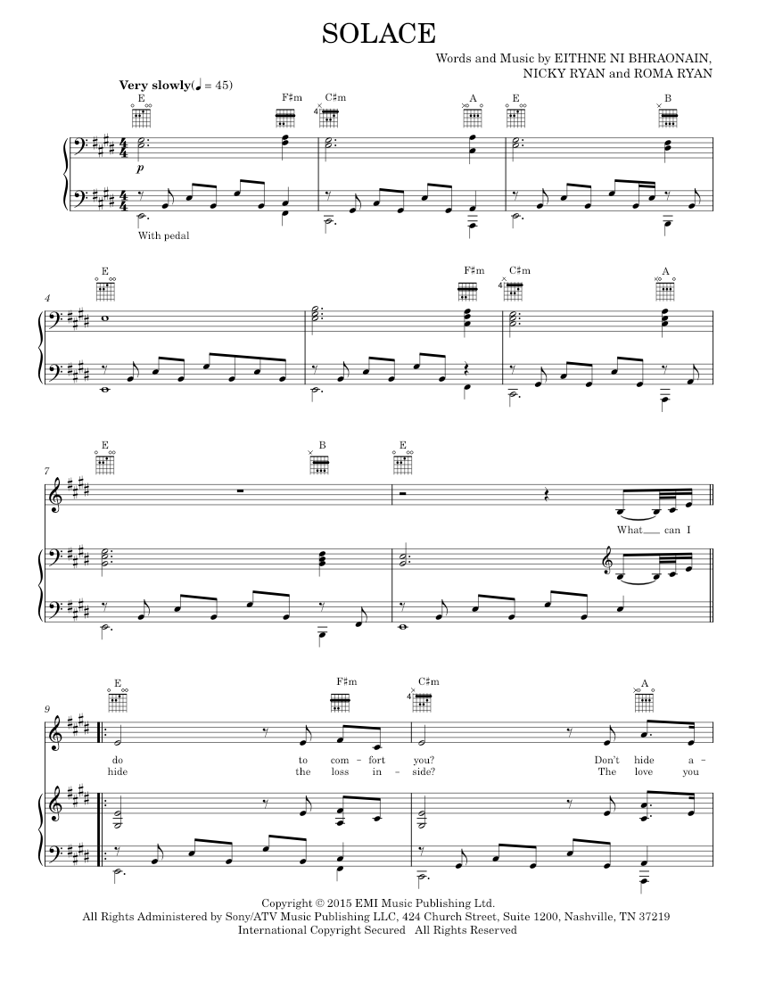 solace Sheet music for Piano, Vocals by Enya: Music Notes by MuseScore
