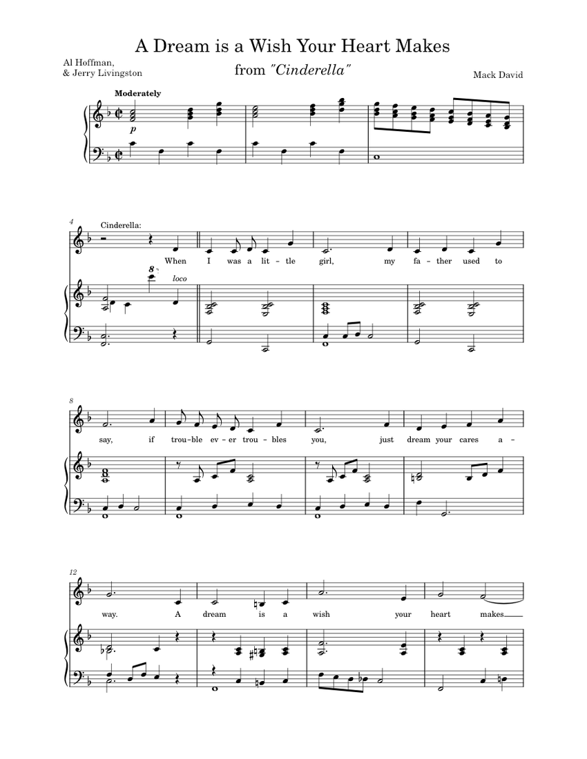 A Dream is a Wish Your Heart Makes, from "Cinderella" Sheet music for Piano, Flute (Solo ...