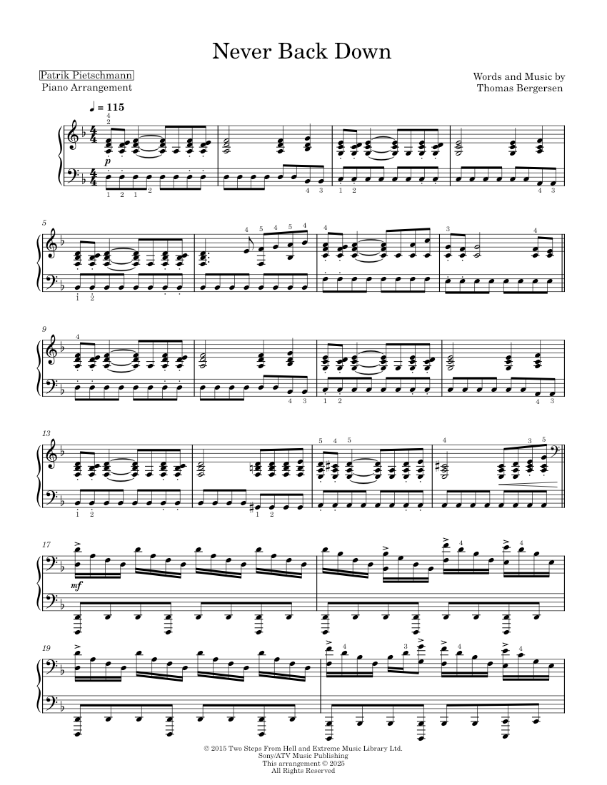 Never Back Down – Music by Thomas Bergersen Arrangement by Patrik ...