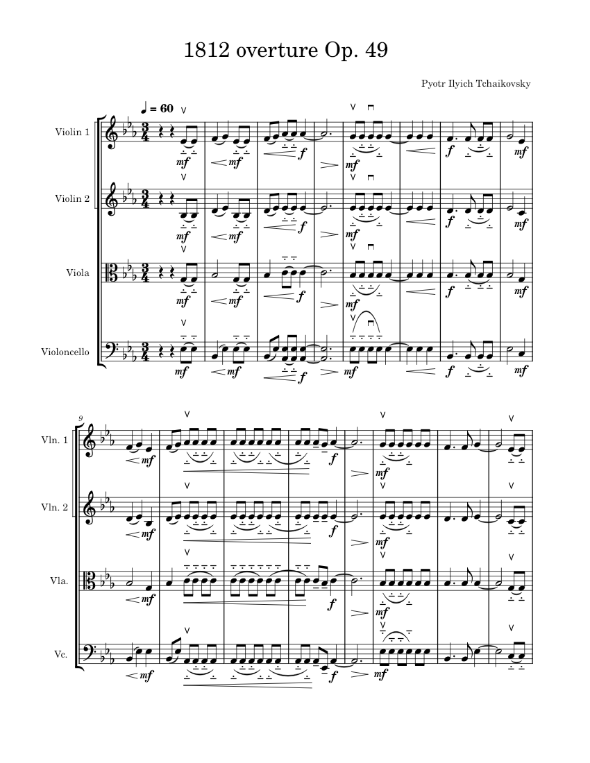 1812 Overture, Op.49 – Pyotr Ilyich Tchaikovsky Sheet music for Violin ...