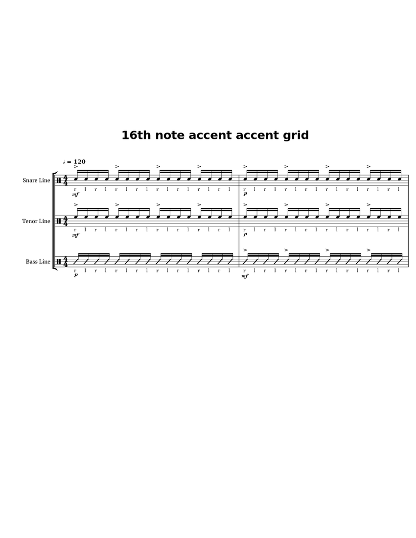 16th note accent accent grid Sheet music for Snare drum, Tenor drum ...