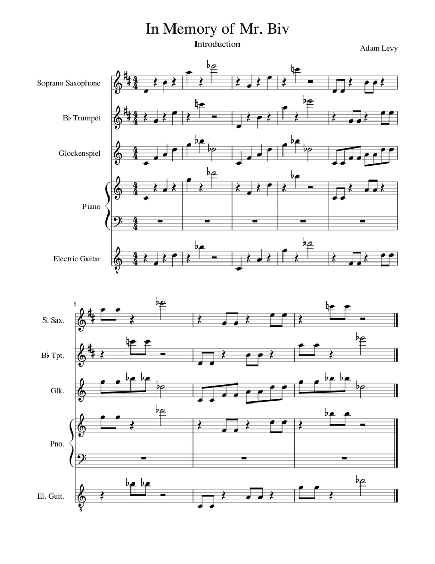 In Memory of Mr. Biv Sheet music for Piano, Trumpet in b-flat ...
