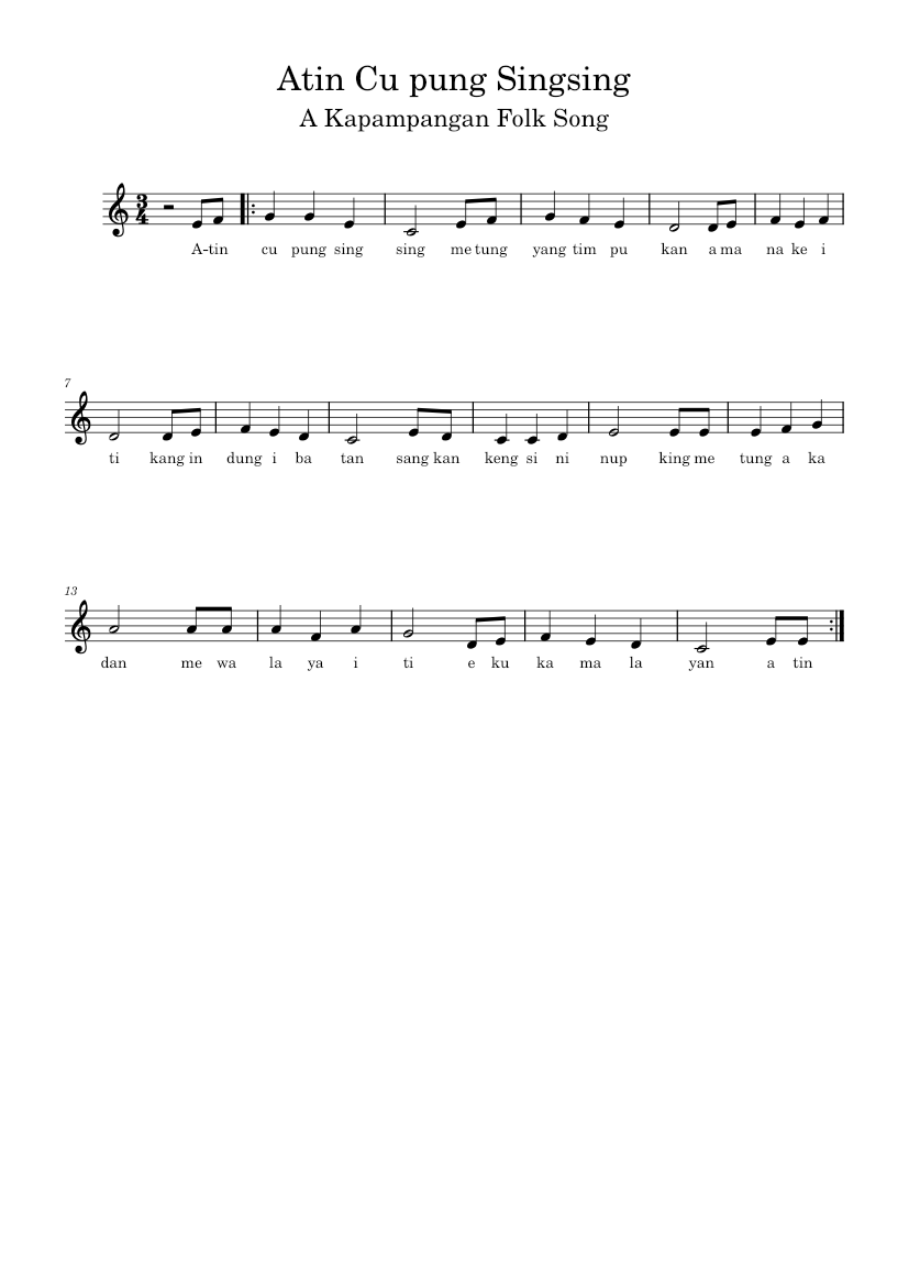 Atin cu pung sing sing – Kapampangan Sheet Music for Piano (Solo) easy ...