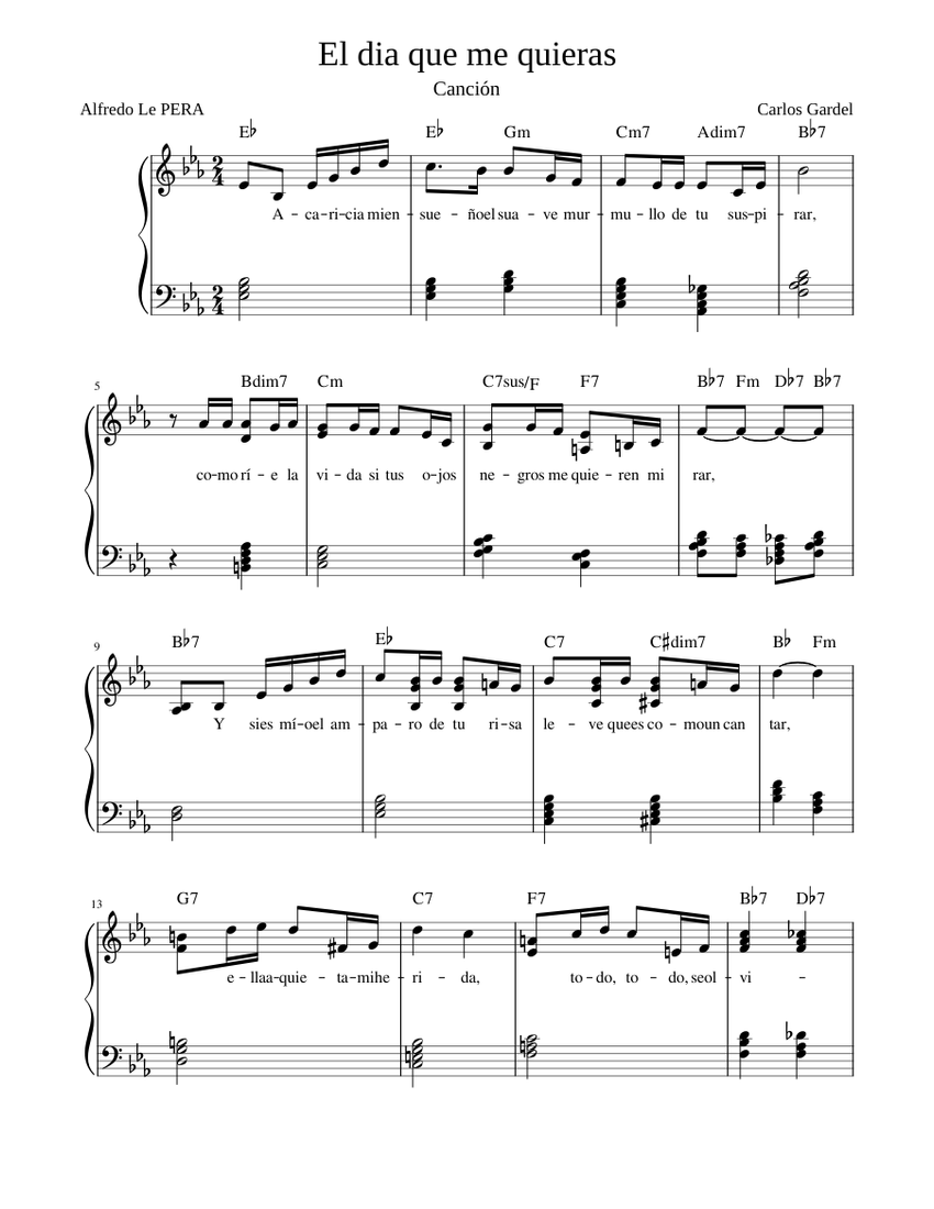 El dia que me quieras Sheet music for Piano (Solo) Easy | Musescore.com