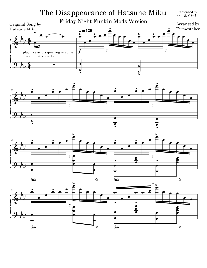 The Disappearance Of Hatsune Miku | Vs Hatsune Miku Fnf Sheet music for ...