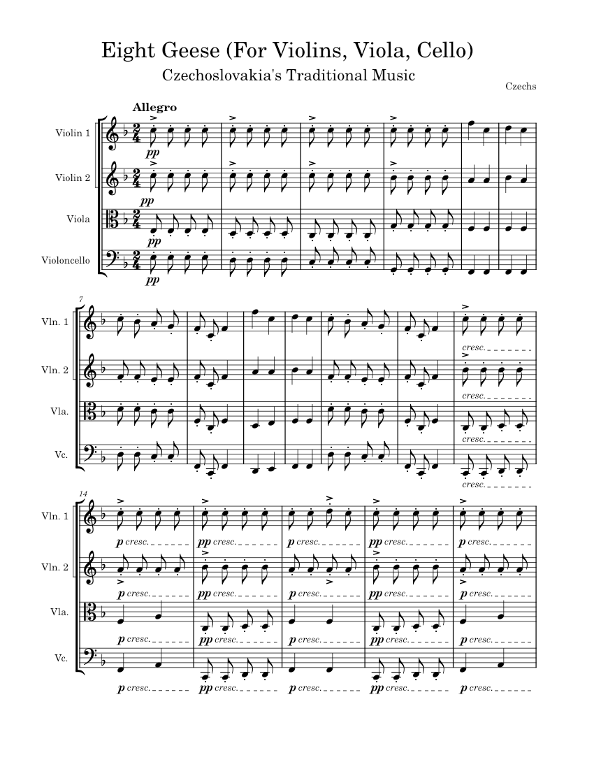 Eight Geese For (2 Violins, Viola, Cello) Sheet music for Violin, Viola ...