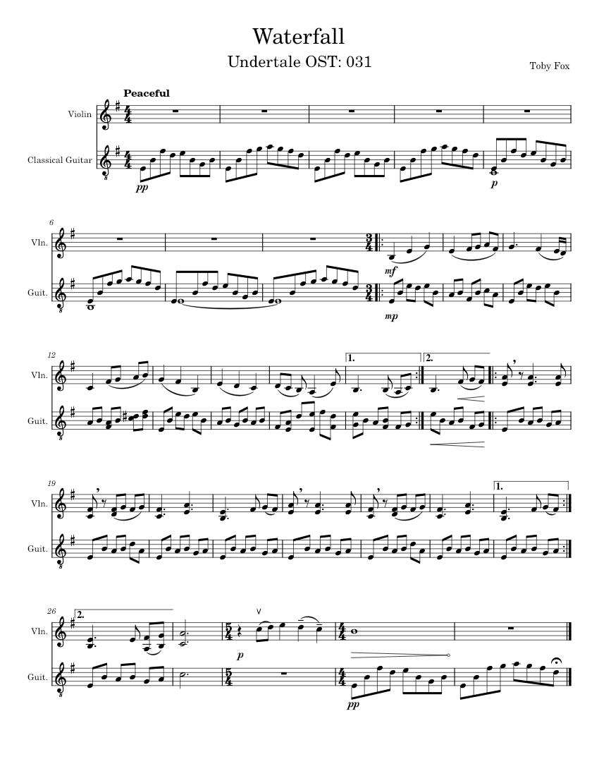 Waterfall Sheet music for Violin, Guitar (Mixed Duet) | Musescore.com