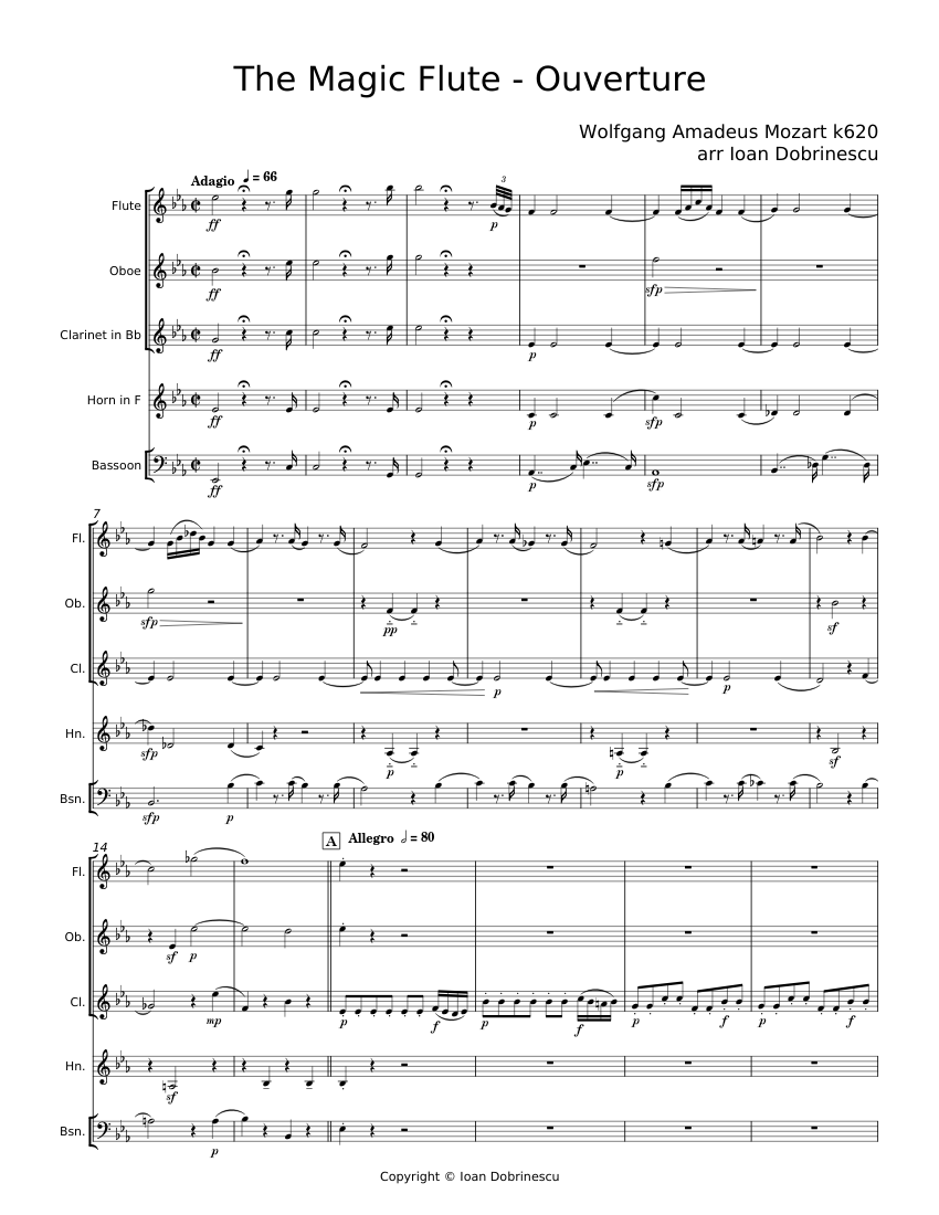 The Magic Flute - Wolfgang Amadeus Mozart Sheet music for Flute, Oboe ...