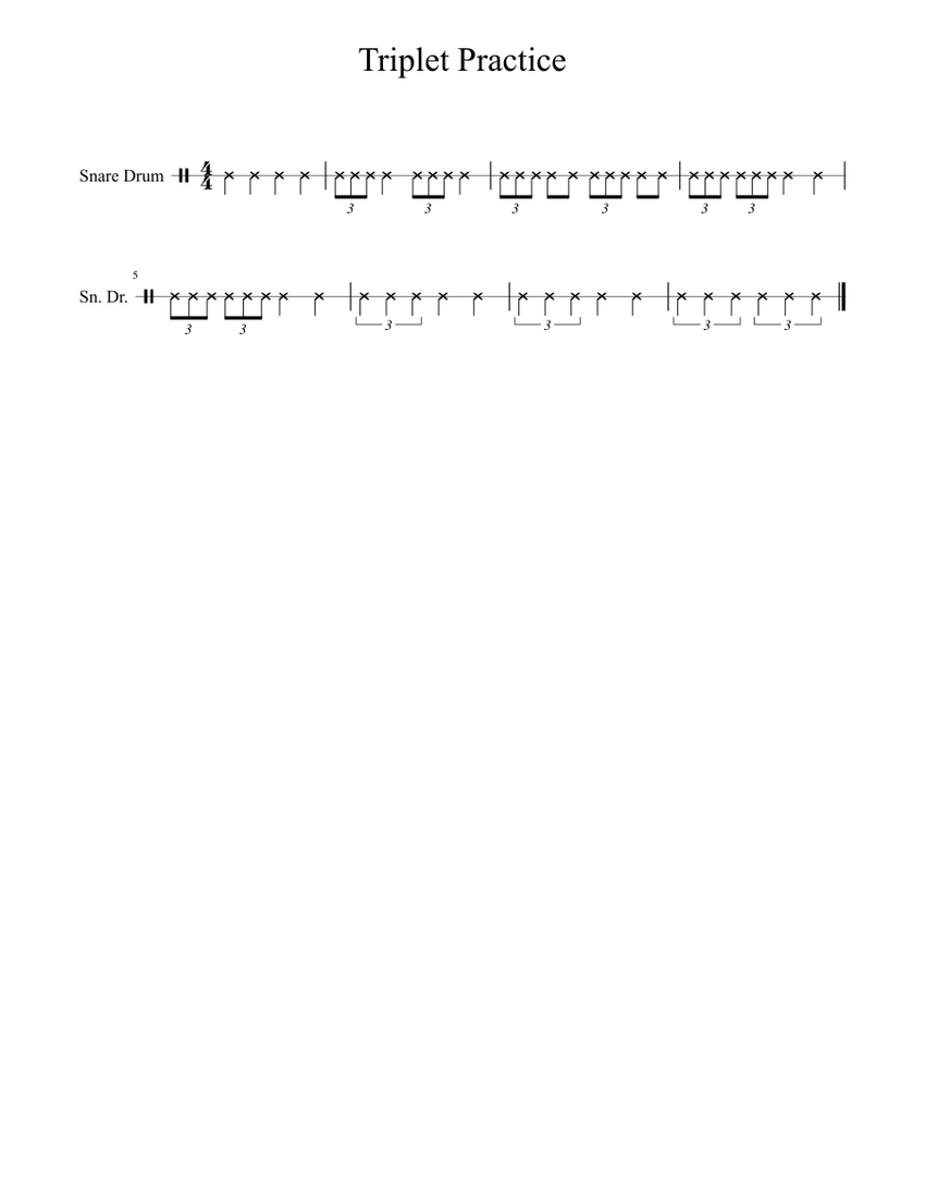 Triplet Practice Sheet music for Snare Drum (Solo) | Download and print in PDF or MIDI free ...