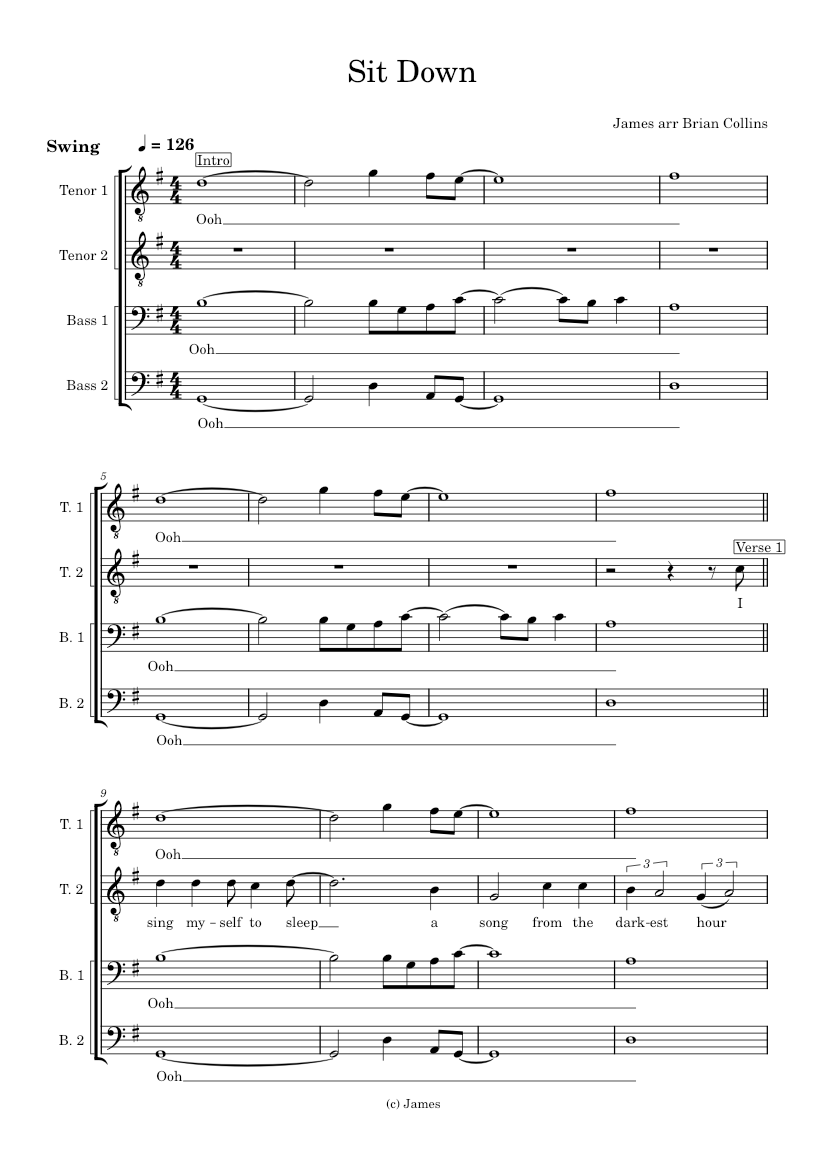Sit Down – James Sit Down Sheet Music for Bass guitar, Synthesizer ...