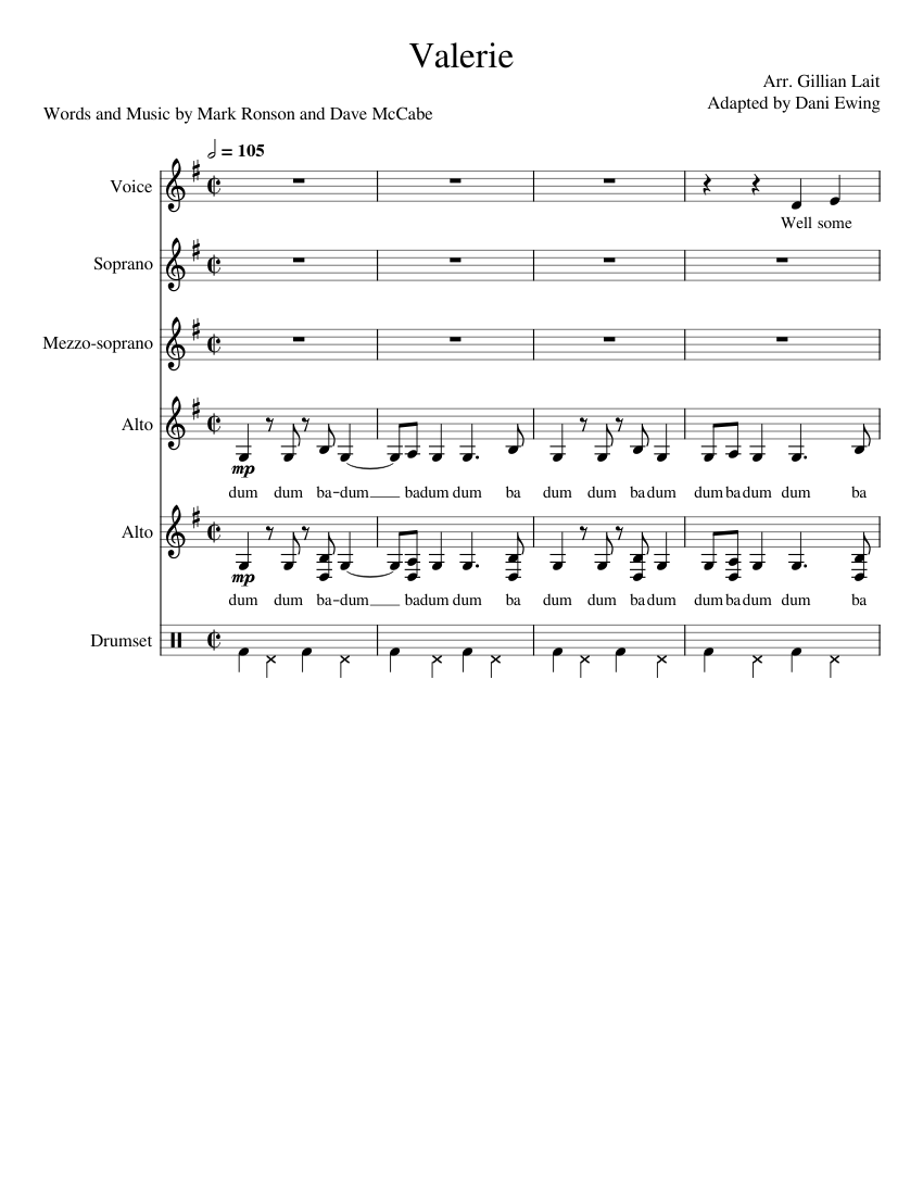 Valerie Sheet music for Piano, Alto, Mezzo soprano, Drum group (Mixed ...