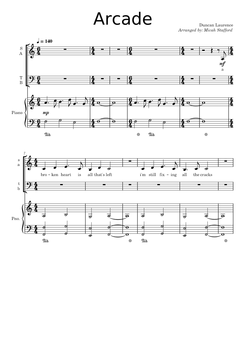 Arcade – Duncan Laurence Sheet music for Piano, Soprano, Bass voice ...