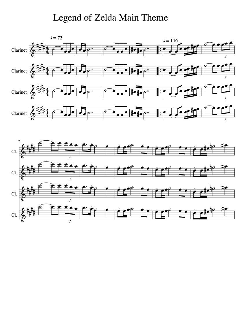 Legend of Zelda Theme Clarinet Quartet - piano tutorial