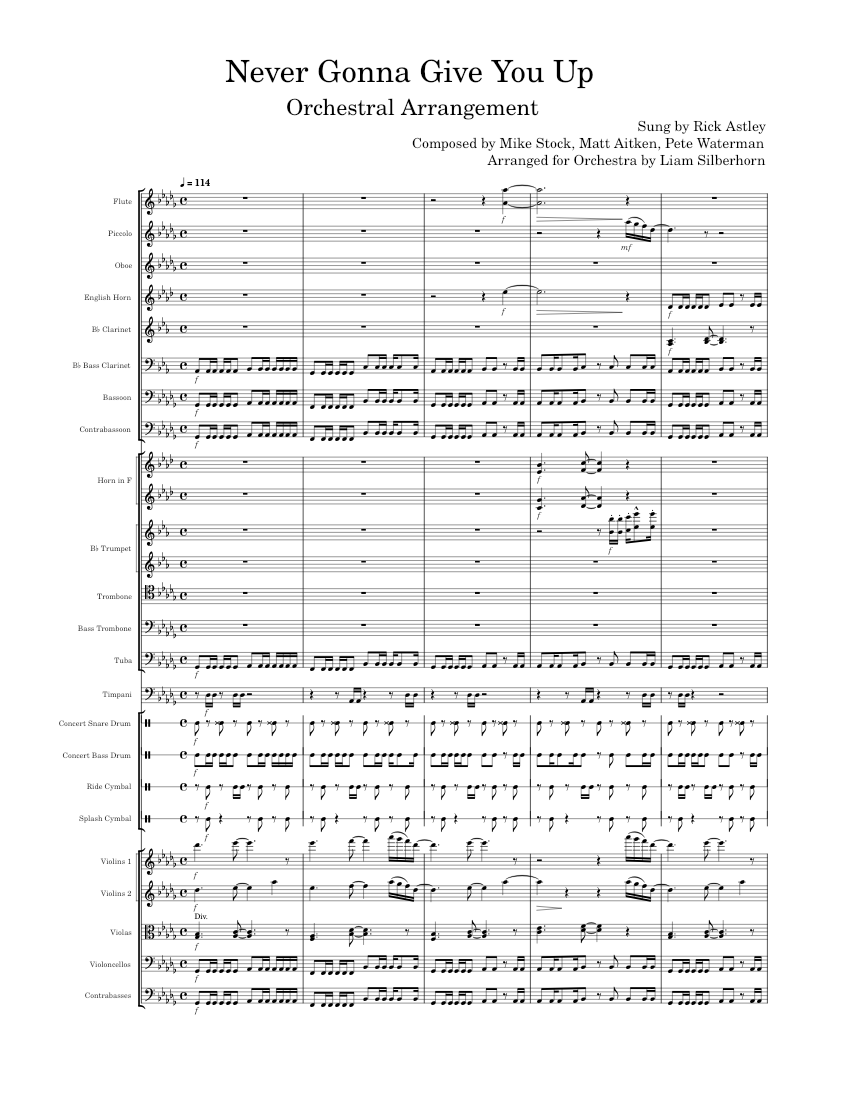 Never Gonna Give You Up – Rick Astley (Orchestral_Arrangement) Sheet ...