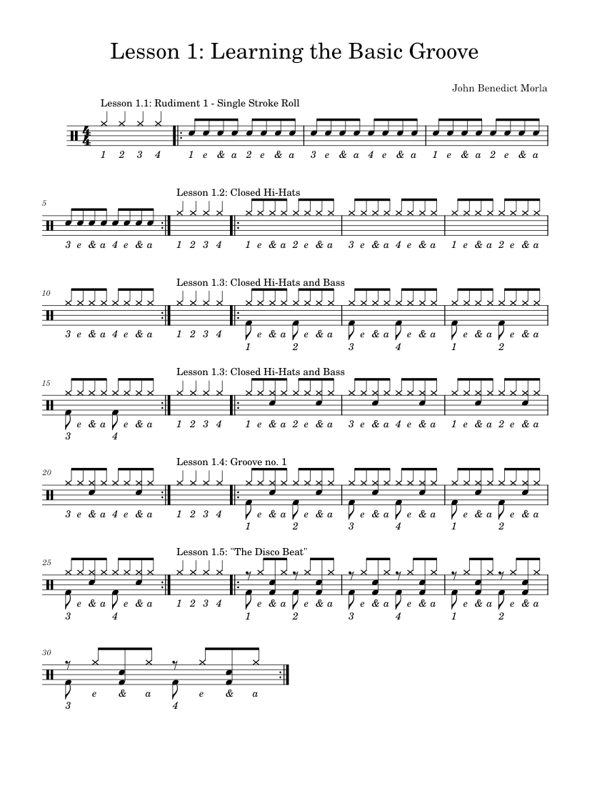 Lesson 1: Learning the Basic Grooves Sheet music for Drum group (Solo ...