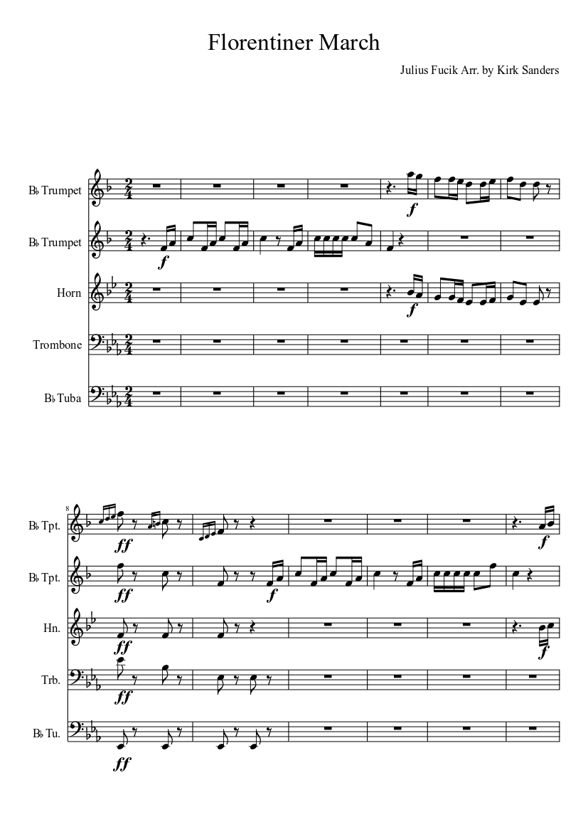 Florentiner March Brass Quintet Sheet Music for Trombone, Tuba, Trumpet ...