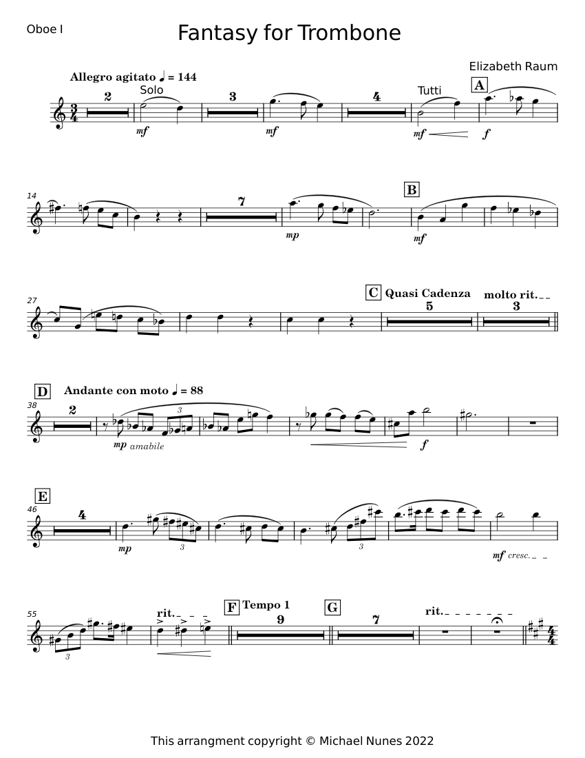 Fantasy for Trombone - Elizabeth Raum Sheet music for Oboe (Solo) | Musescore.com