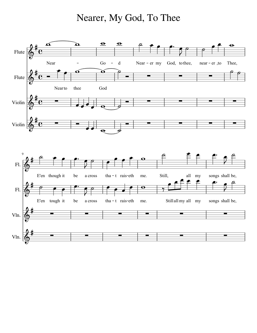 Nearer, My God, To Thee Sheet music for Violin, Flute (Mixed Quartet ...