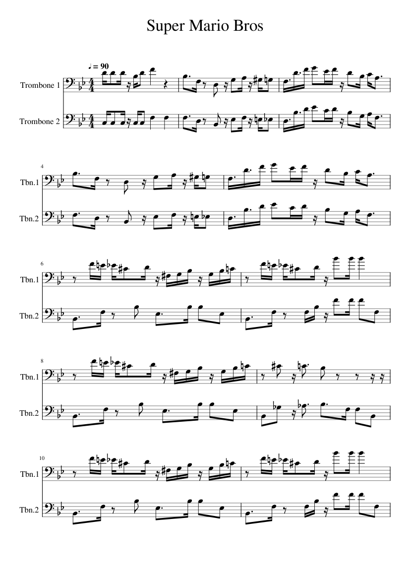 Super Mario Bros Trombone Duet Sheet Music for Trombone, Trombone tenor ...