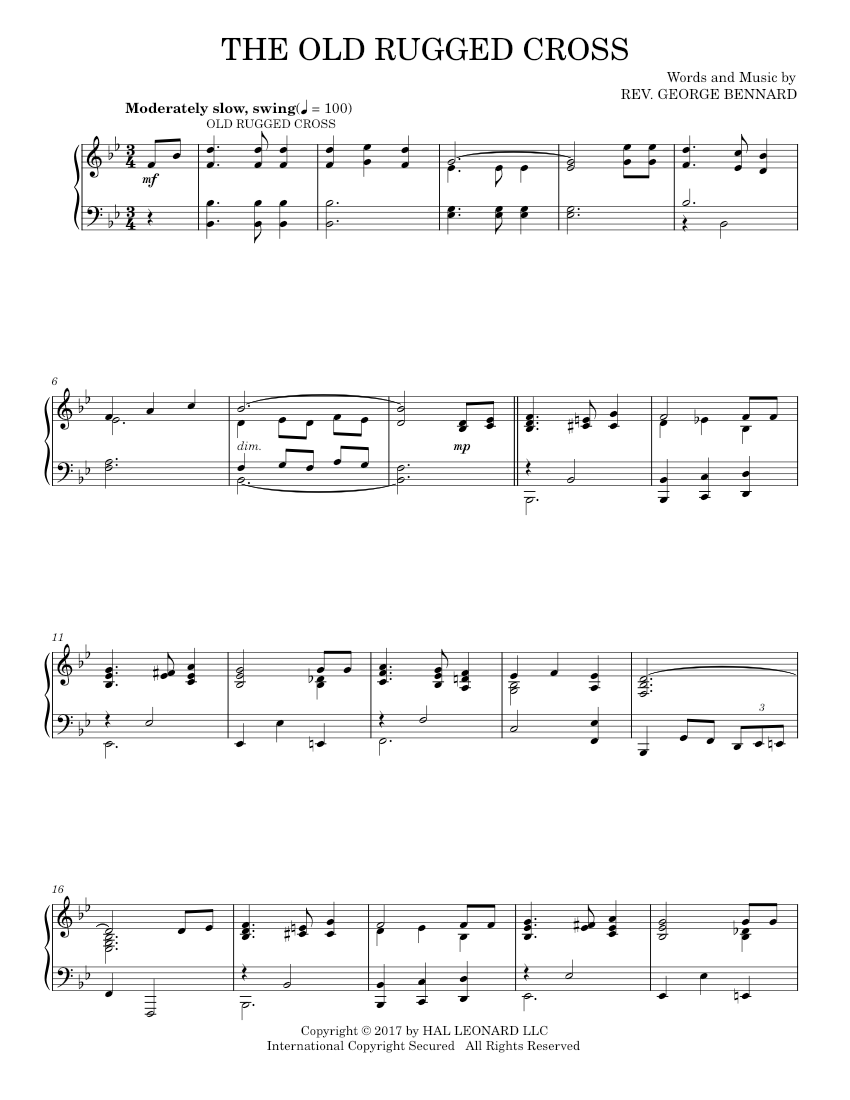 Play Official version of The old rugged cross Sheet Music by George ...