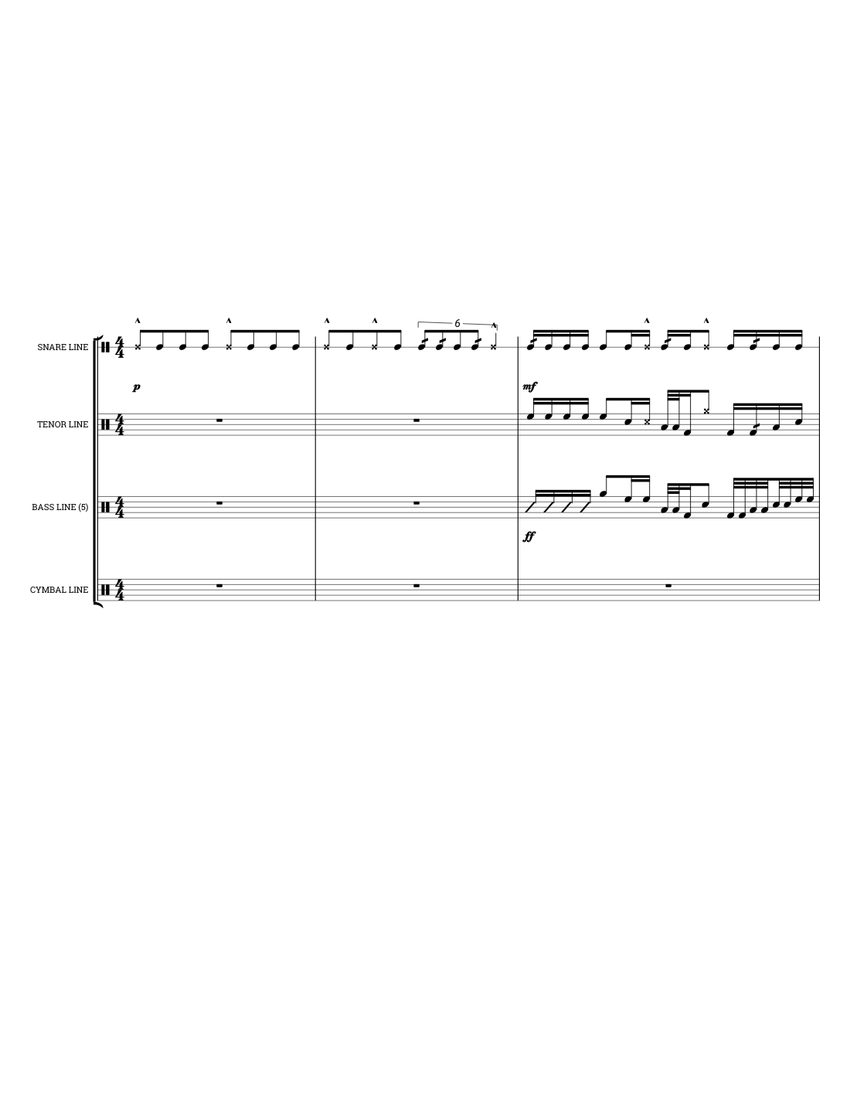 BEAT 1 Sheet music for Snare drum, Crash, Tenor drum, Bass drum (Mixed ...