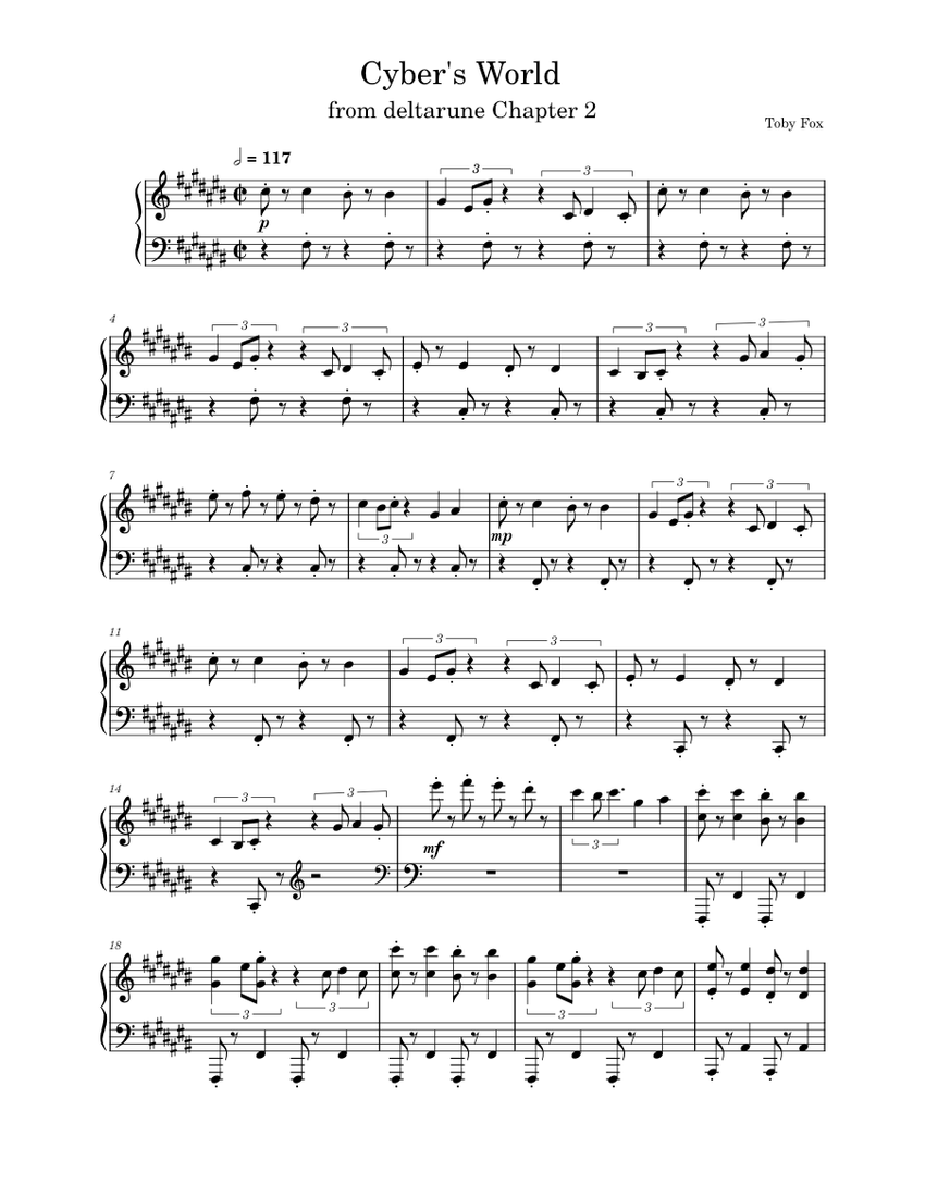 A CYBER'S WORLD - Deltarune Chapter 2 – Toby Fox Sheet music for Piano (Solo) | Musescore.com