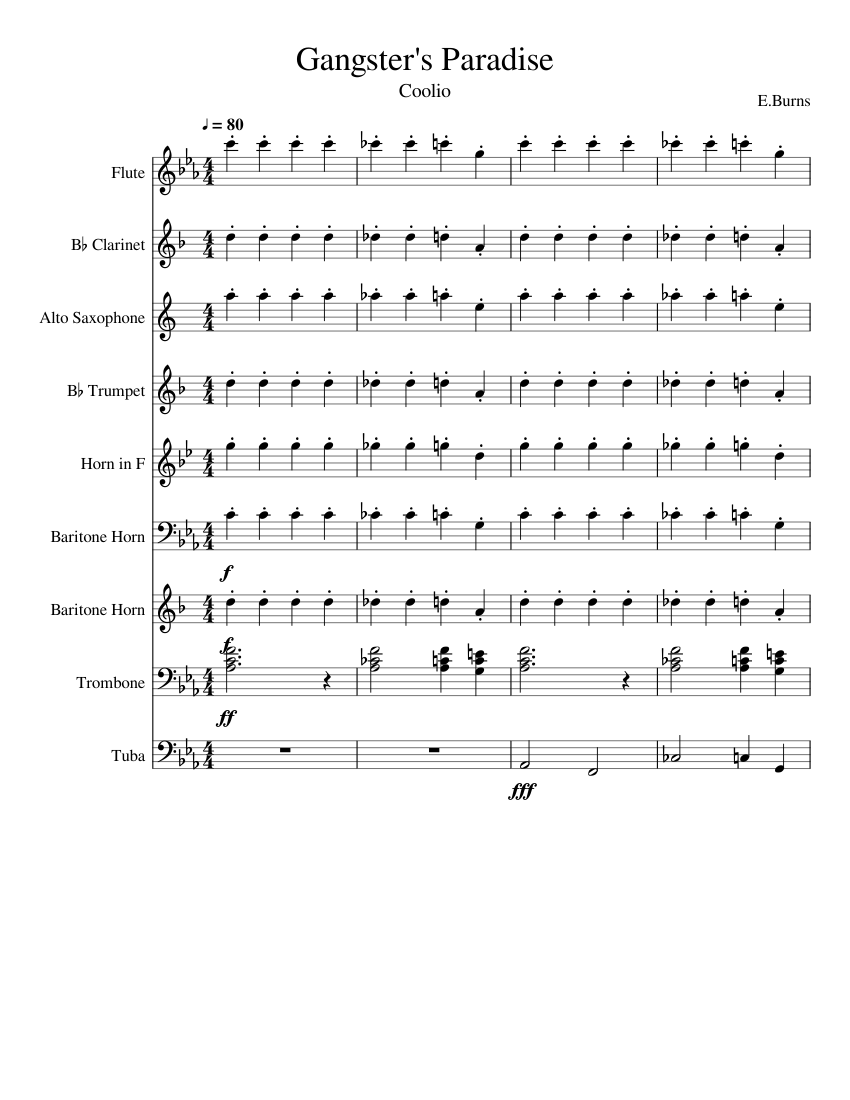 Gangster's Paradise Sheet music for Trombone, Flute, Tuba, Trumpet ...
