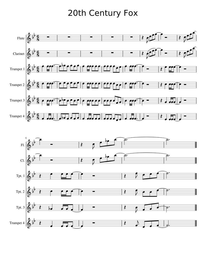 20th Century Fox Theme Sheet music for Trumpet (In B Flat), Flute, Clarinet (In B Flat) (Mixed ...