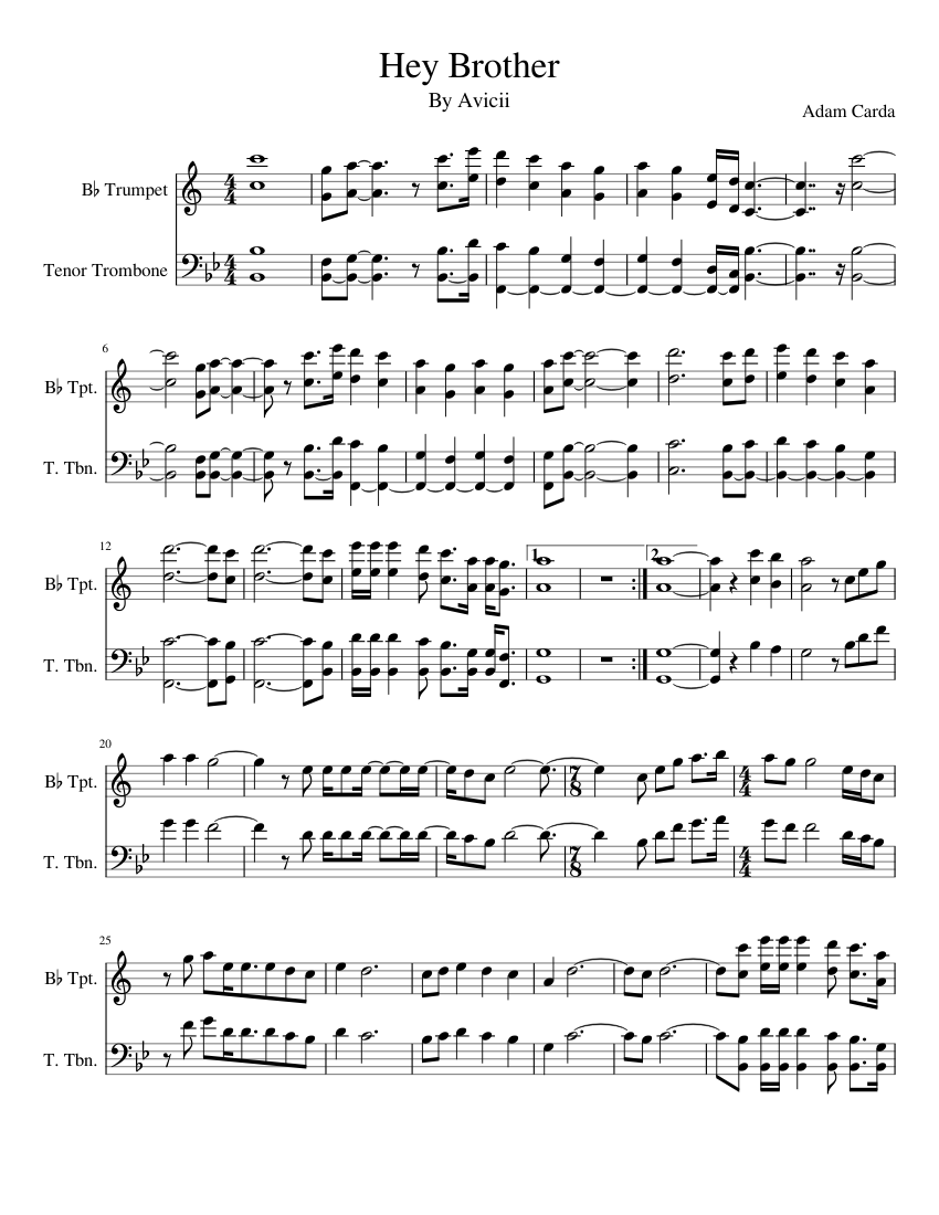 Hey Brother Sheet music for Trombone tenor, Trumpet in b-flat (Brass Duet) | Musescore.com