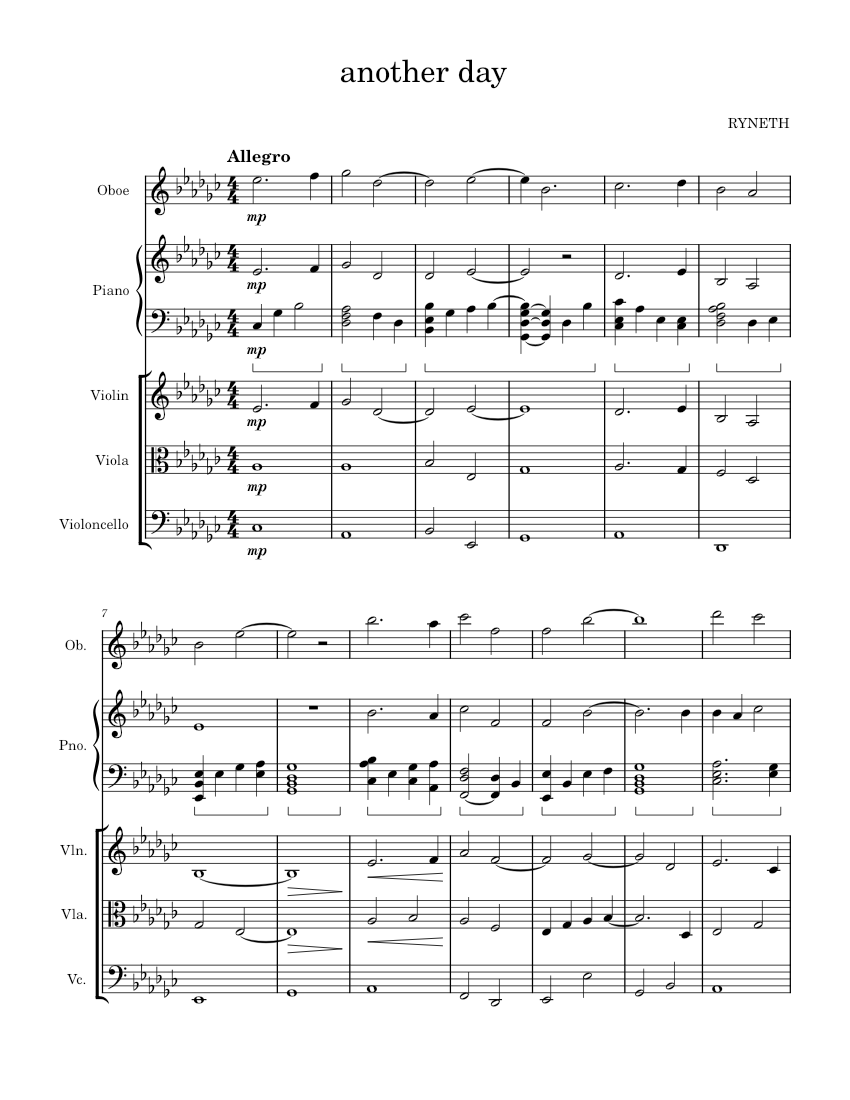 another day Sheet music for Piano, Oboe, Violin, Viola & more ...