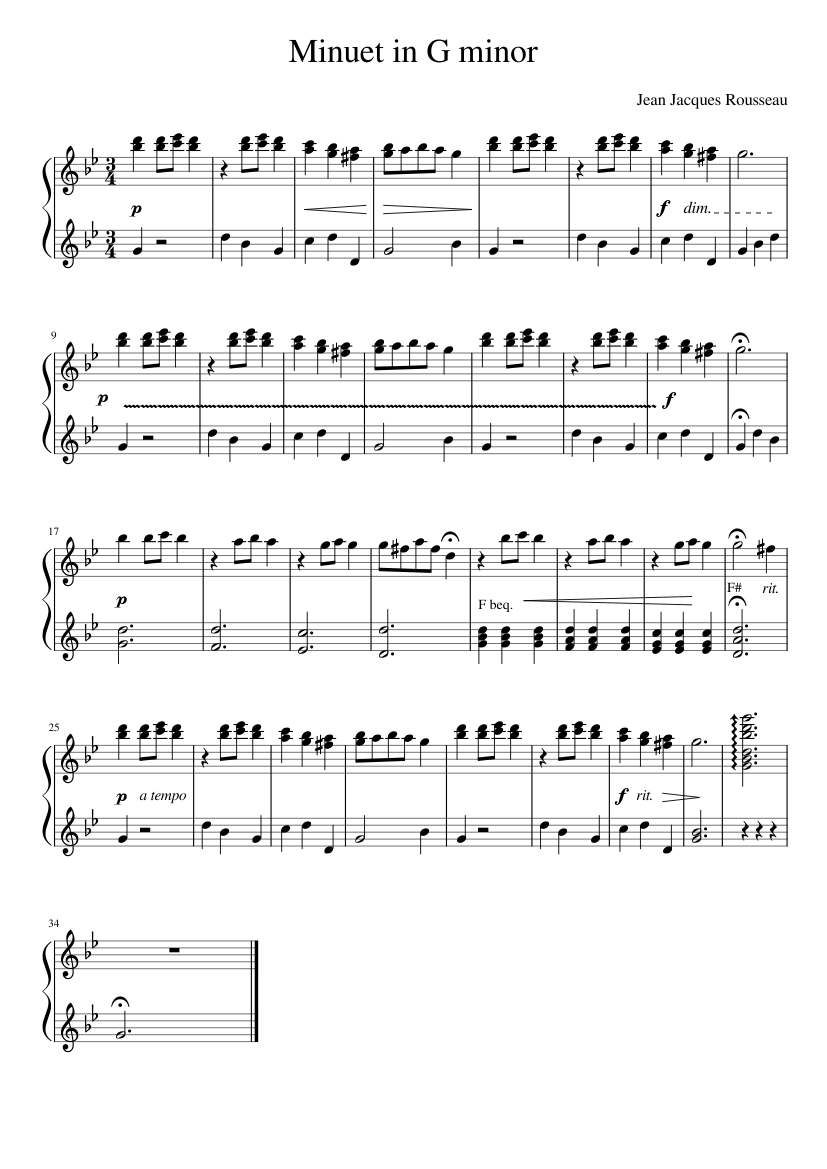 Minuet in G minor Sheet Music for Harp (Solo) | MuseScore.com