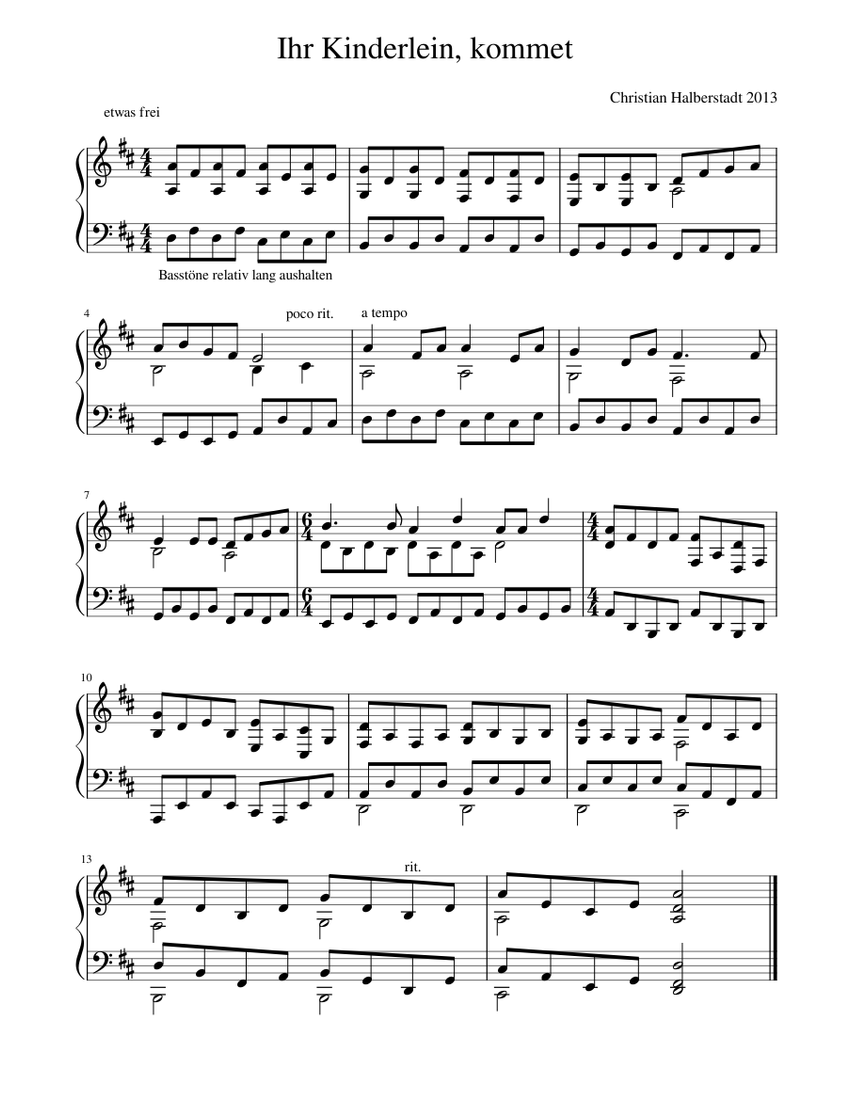 Ihr Kinderlein Kommet Noten Klavier