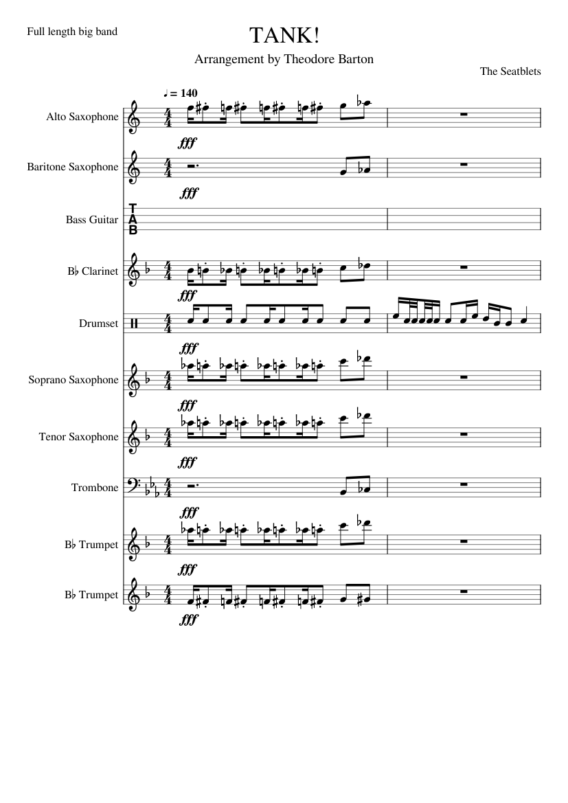 TANK! (Full length big band) Sheet Music and Tab for Trombone, Clarinet ...