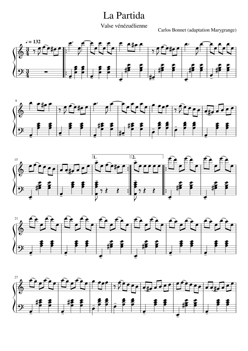 La Partida Sheet Music for Piano (Solo) easy | MuseScore.com