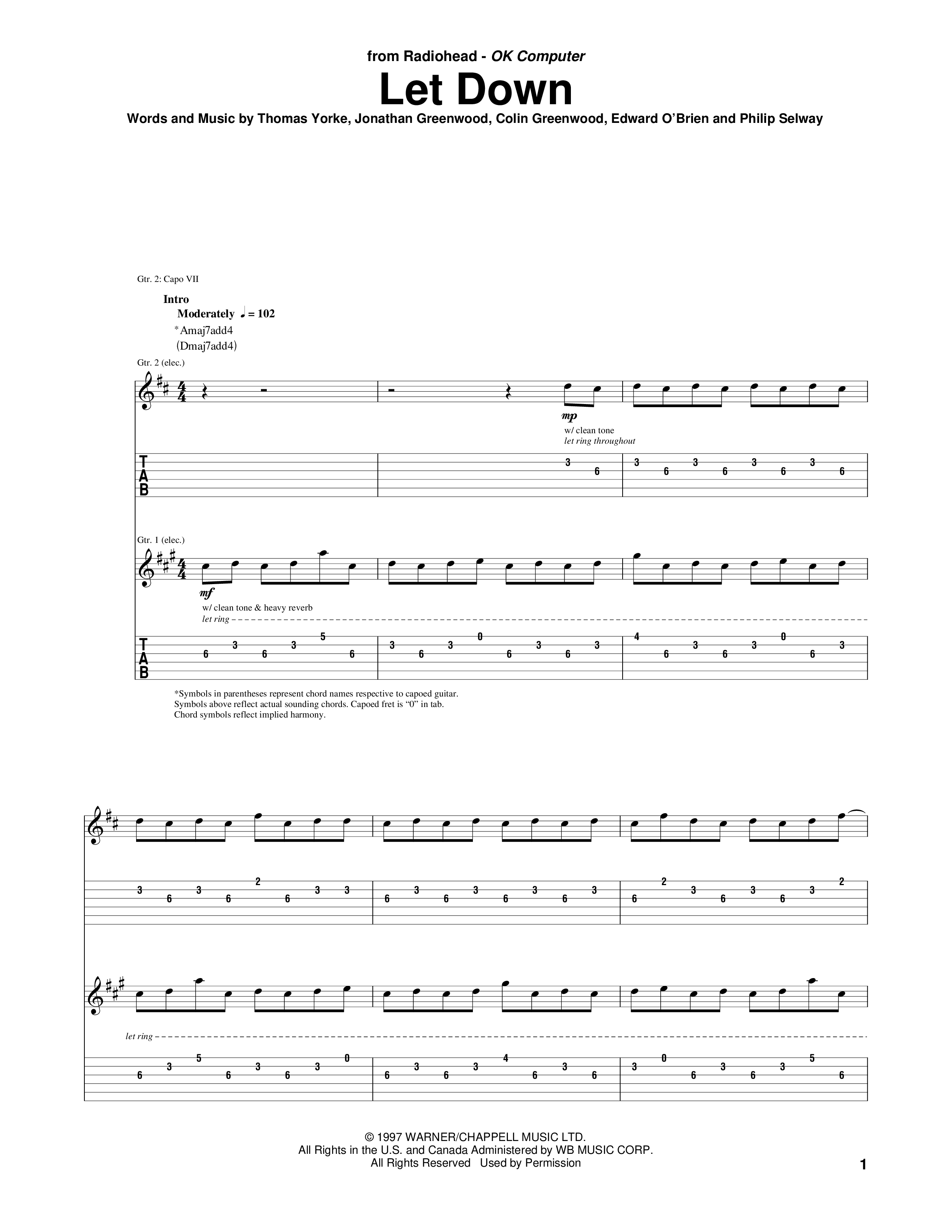 Play Official version of Let down sheet music by Radiohead for Guitar ...